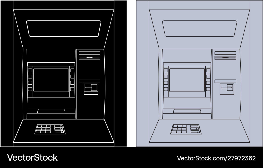 Atm black and white outline drawing Royalty Free Vector
