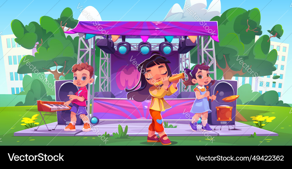 Children music band perform with instruments Vector Image
