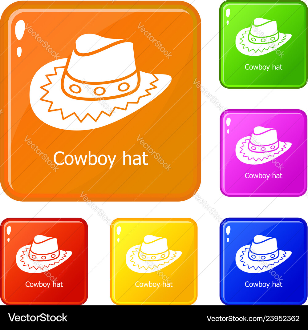 Cowboy hat icons set color Royalty Free Vector Image