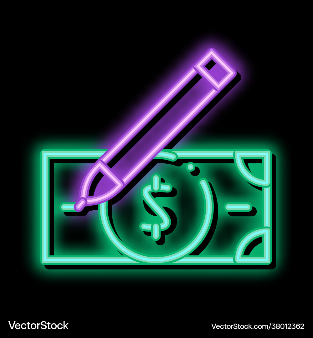 Drawing fake banknotes neon glow icon Royalty Free Vector