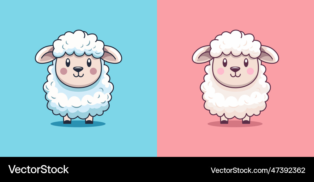 Funny cute sheep on blue and pink Royalty Free Vector Image