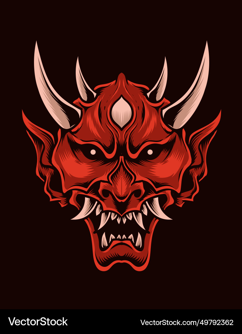 Scary oni mask red color Royalty Free Vector Image