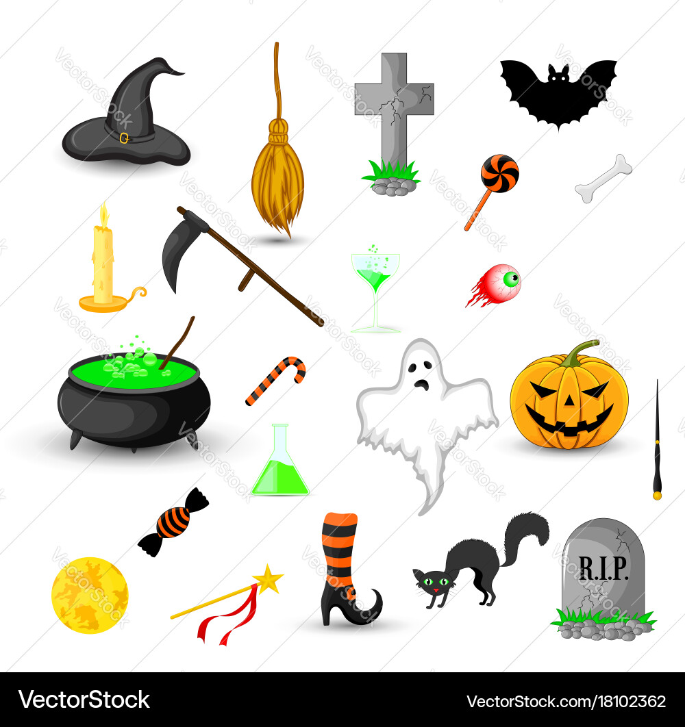 Set of halloween objects isolated on white Vector Image