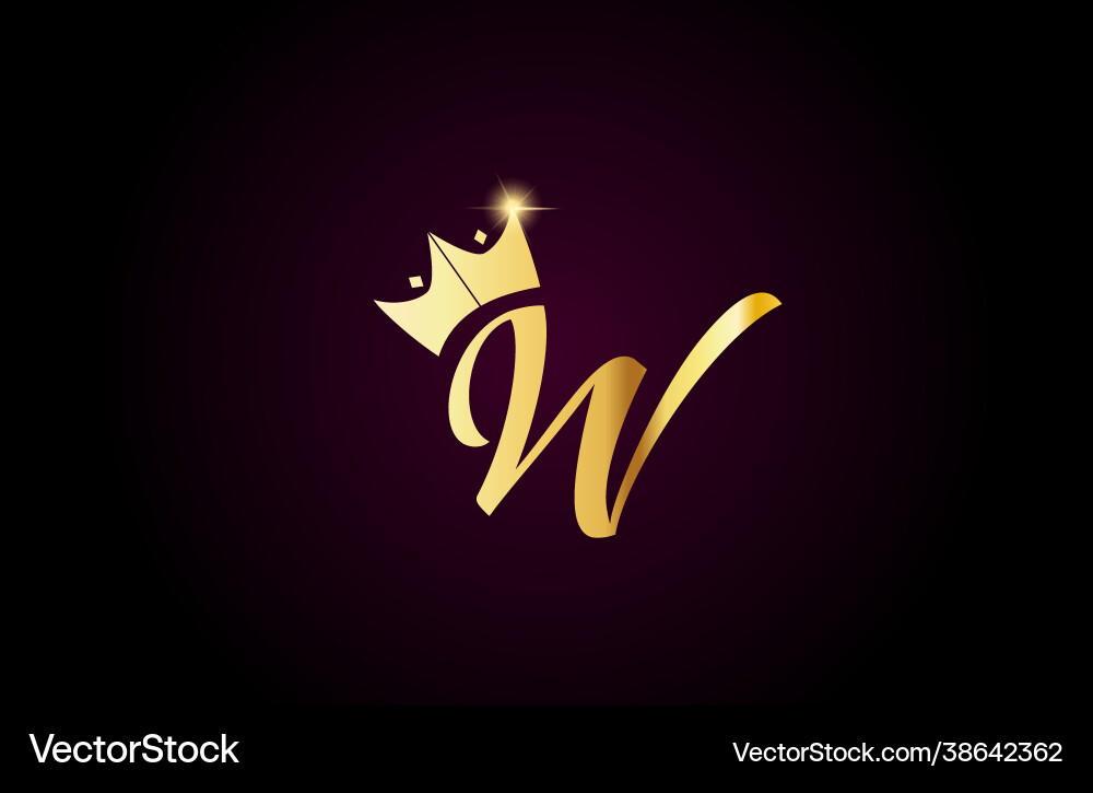 W alphabet letter icon design with king crown Vector Image