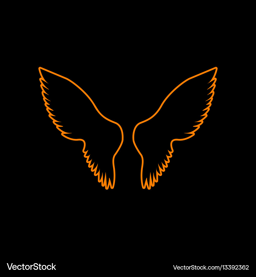 Wings sign orange icon on black Royalty Free Vector Image