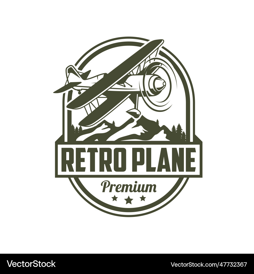 Airplane emblem biplane label retro plane badges Vector Image