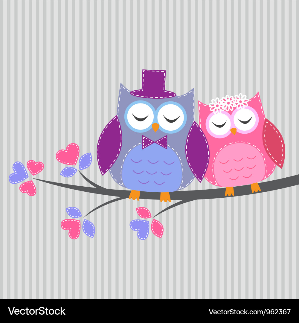 Couple owls in love yle Royalty Free Vector Image