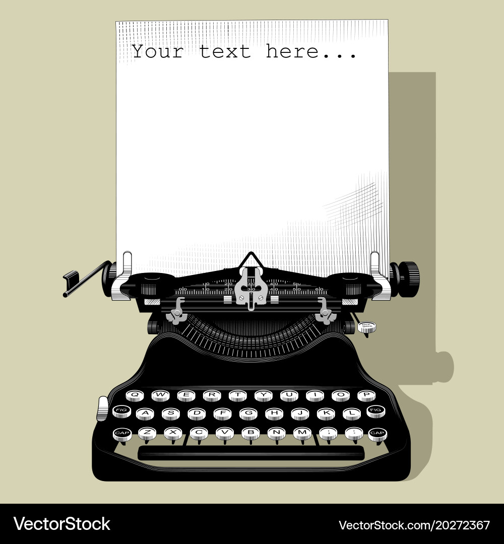 Drawing old typewriter with a paper in black Vector Image