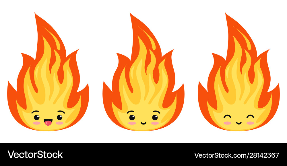 Emoji fire flames icon set isolated on a white Vector Image