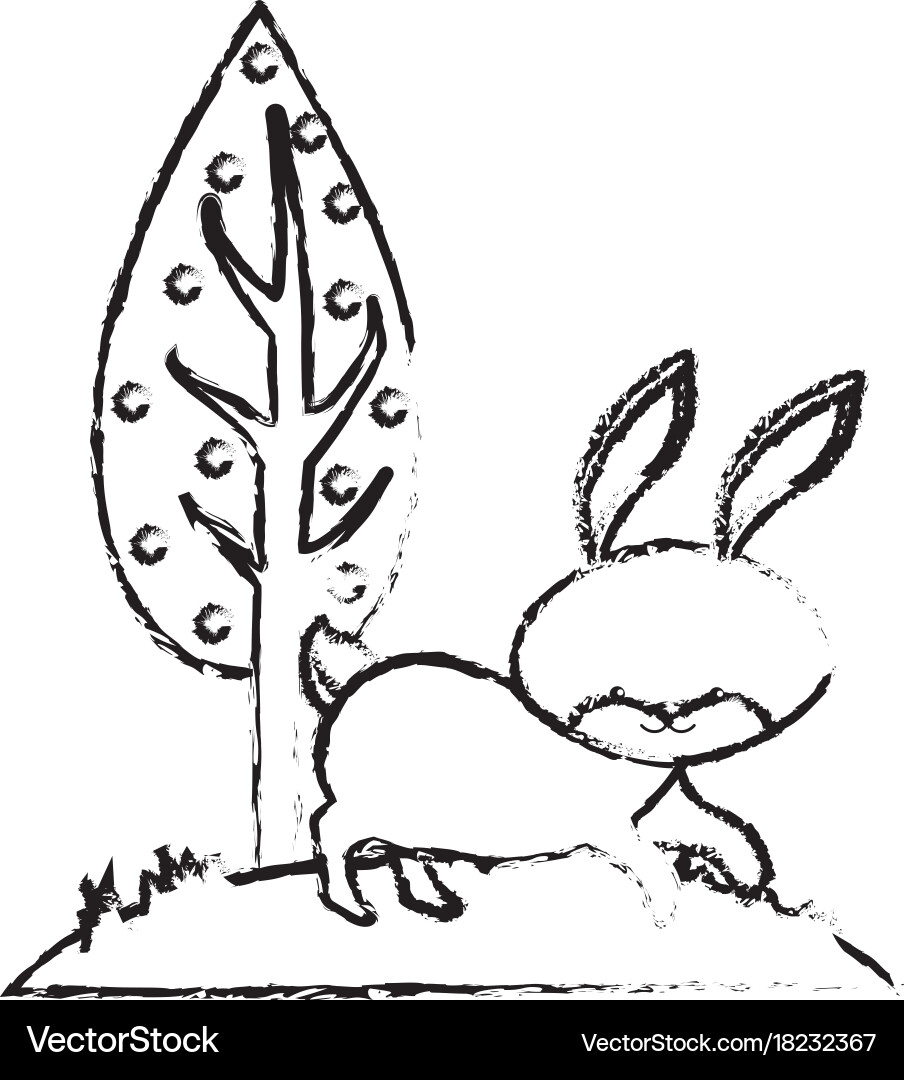 Figure cute rabbit wild animal next to tree Vector Image