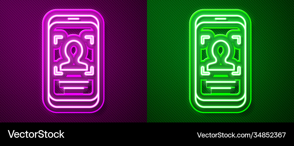Glowing neon line mobile phone and face Royalty Free Vector