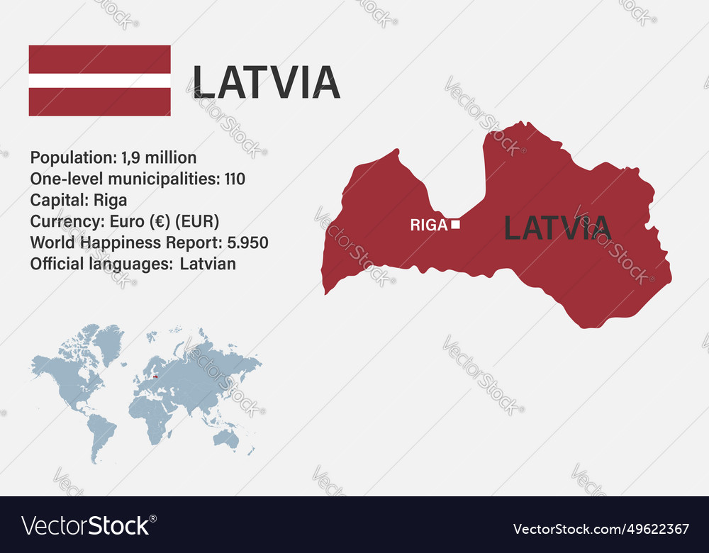 Highly detailed latvia map with flag capital Vector Image Highly detailed latvia map with flag capital Vector Image