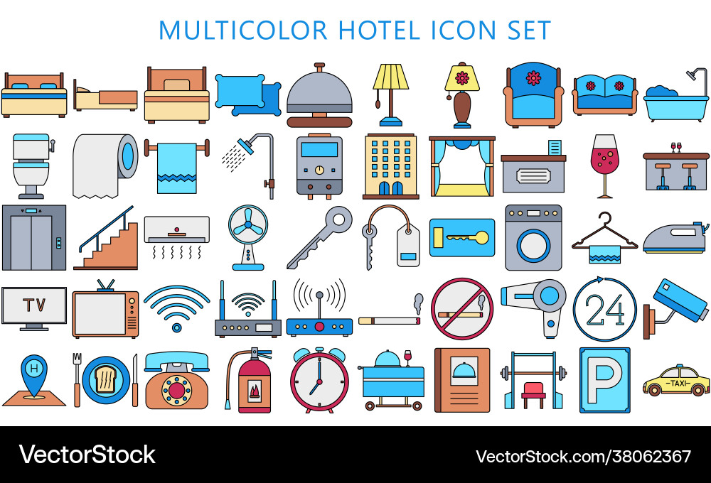 Multicolor hotel icon set business service Vector Image
