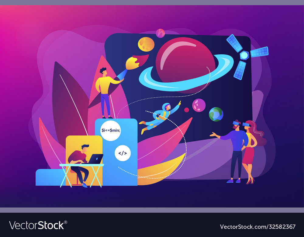 Virtual world development concept Royalty Free Vector Image