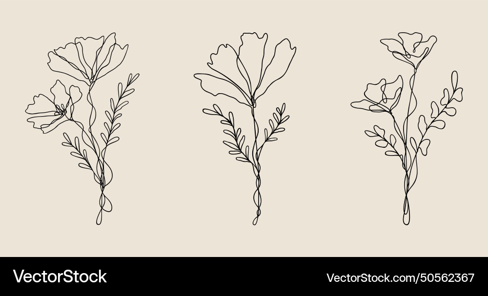 Wildflower line art bundle Royalty Free Vector Image
