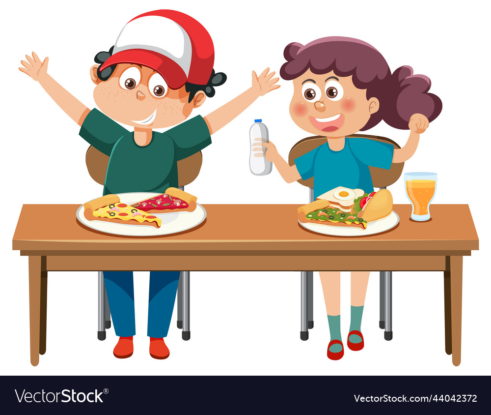 Children having breakfast on the table Royalty Free Vector