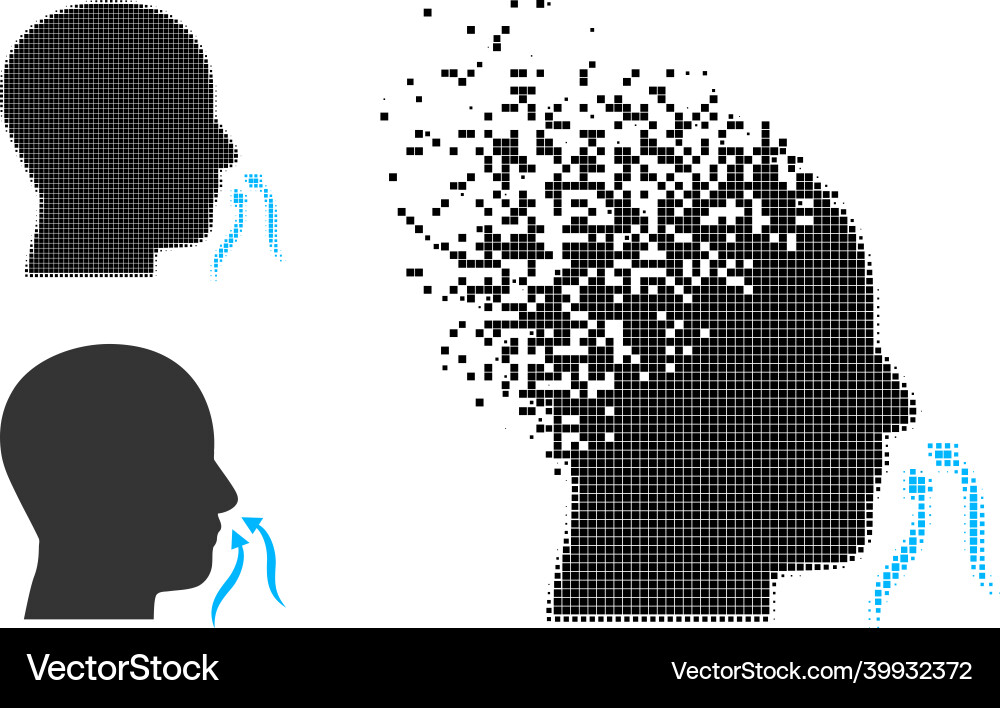 Fractured dotted smell sniffer glyph with halftone