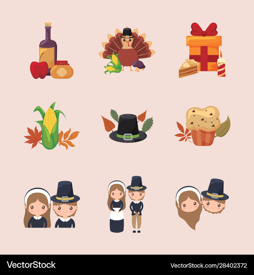 Happy thanksgiving day icon set design Royalty Free Vector