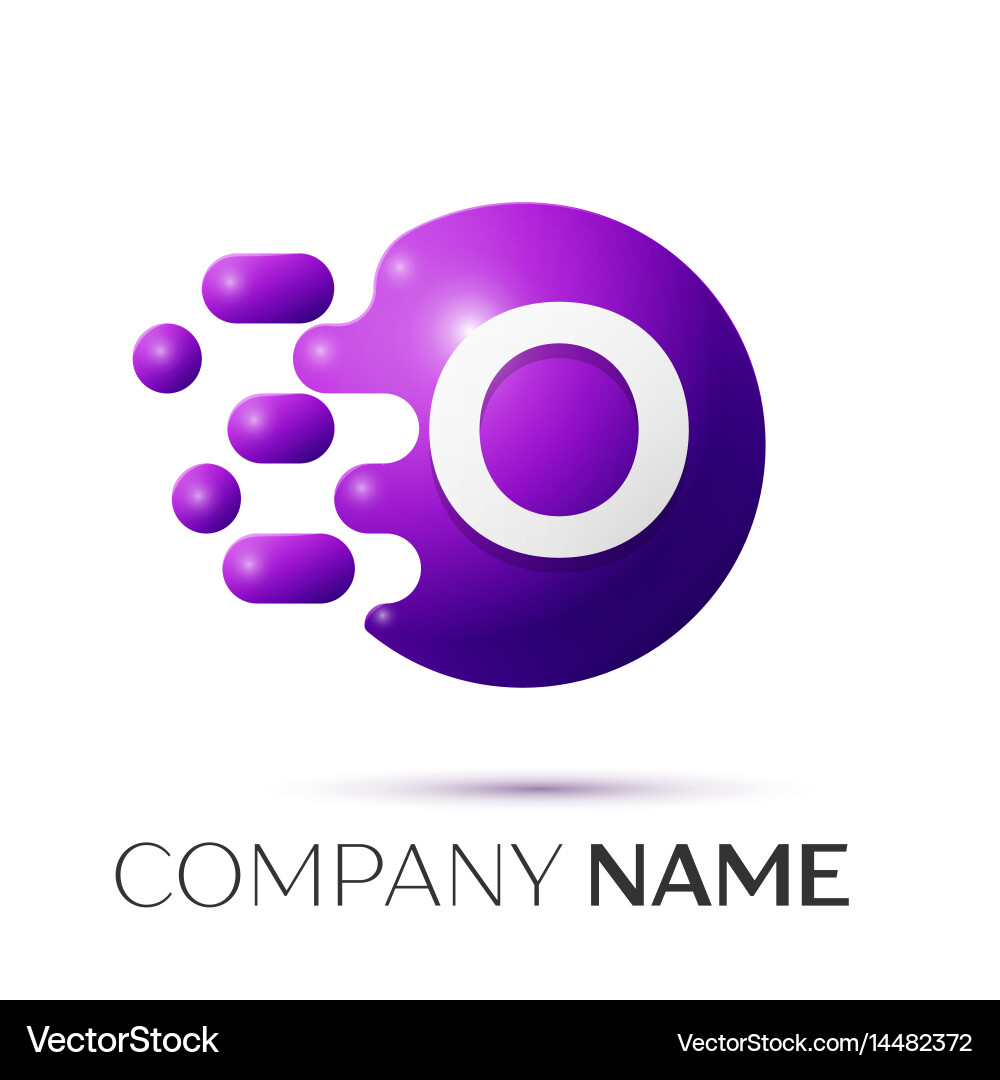O letter splash logo purple dots circle bubble Vector Image