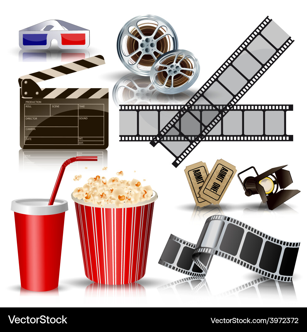 Set of objects for cinematography clapperfilm Vector Image