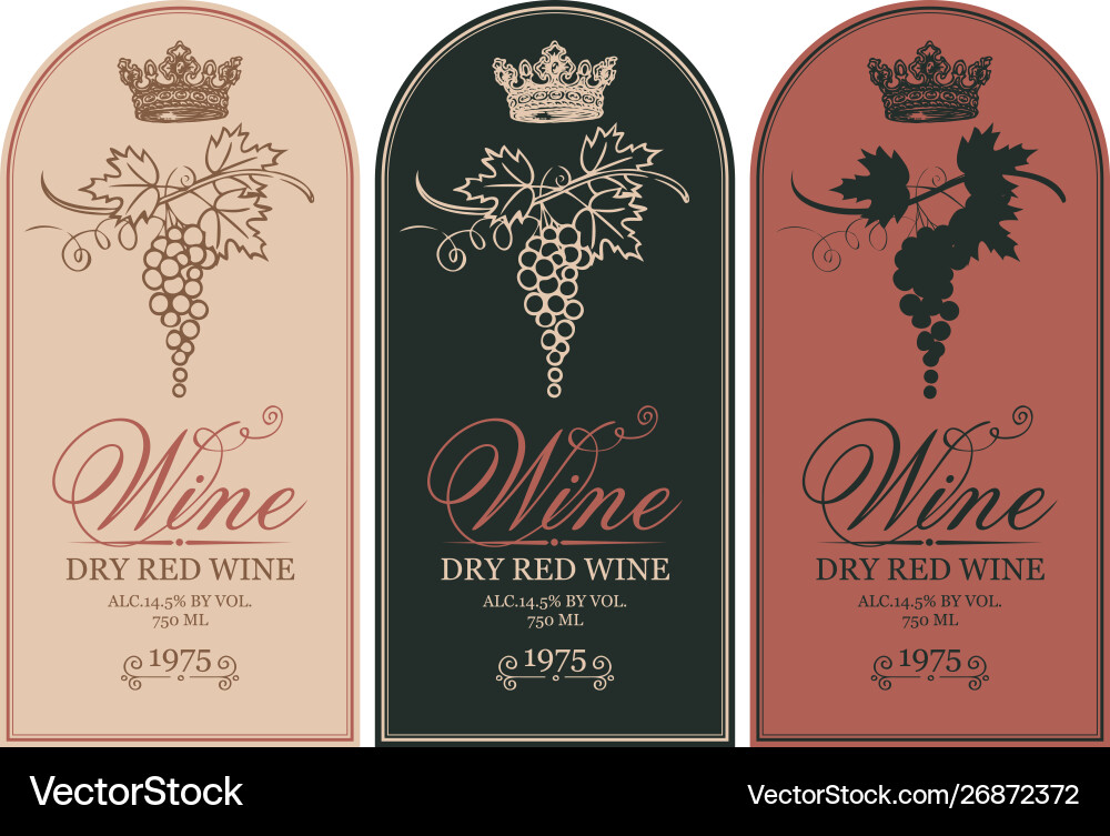 Set wine labels with grape bunches and crowns Vector Image