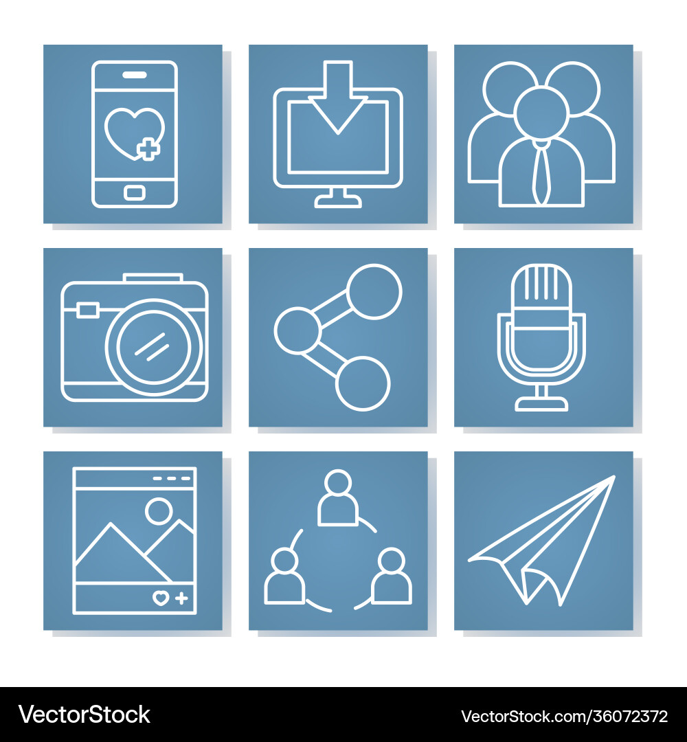 Share and social media icon set line style Vector Image