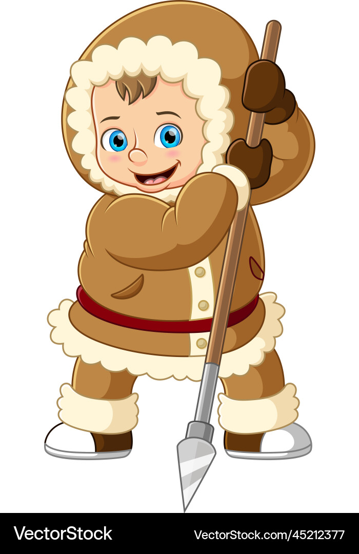 Cartoon eskimo boy holding a spear Royalty Free Vector Image