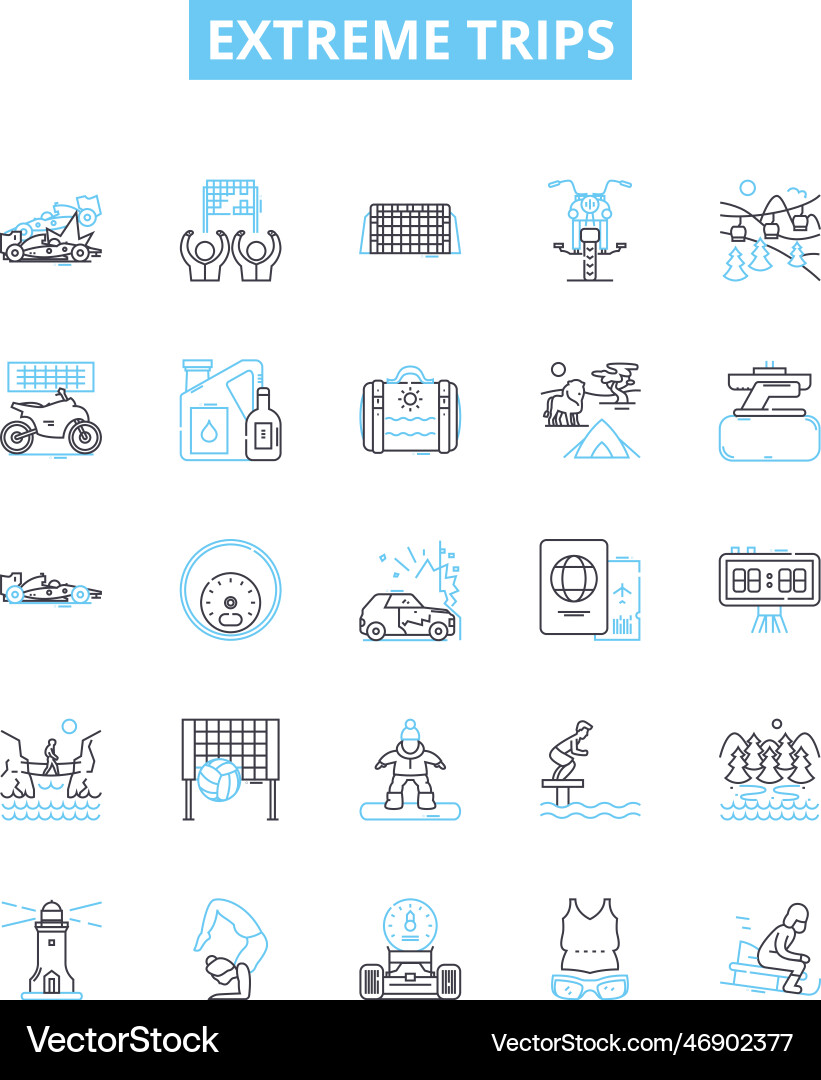 Extreme trips line icons set adventures Royalty Free Vector