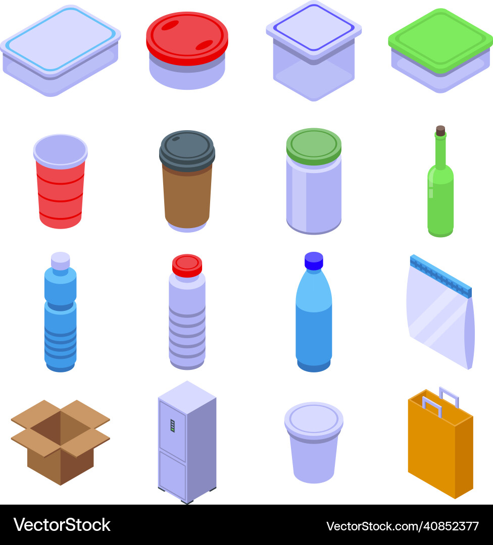 Food storage icons set isometric style Royalty Free Vector