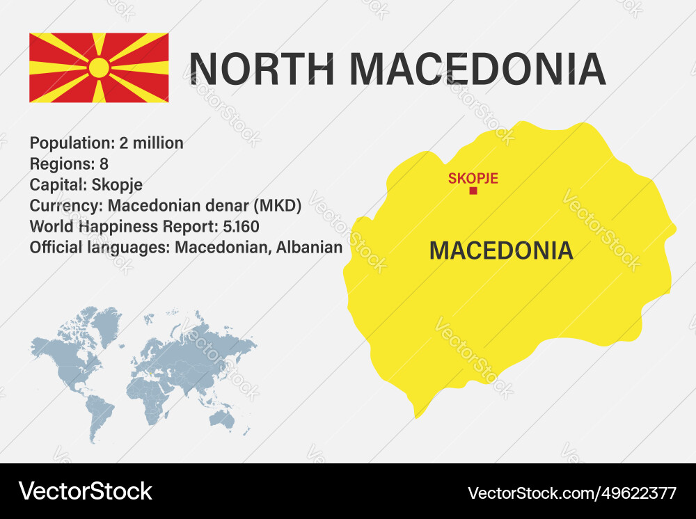 Highly detailed macedonia map with flag capital Vector Image