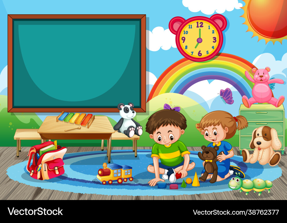 Kindergarten school scene with two children Vector Image