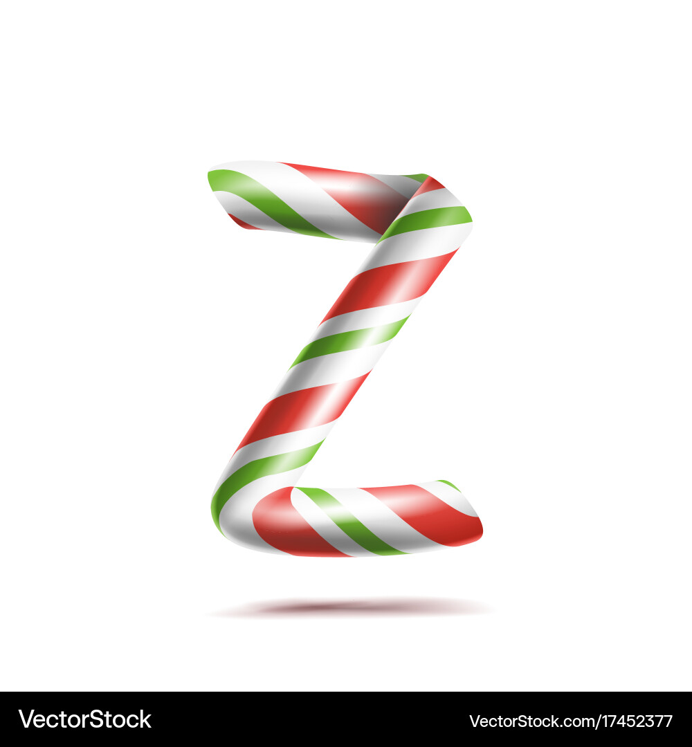 Letter z 3d realistic candy cane alphabet Vector Image