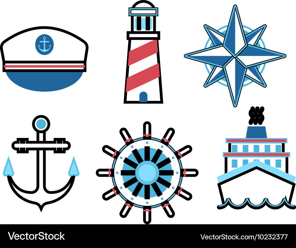 Marine sea icons set Royalty Free Vector Image