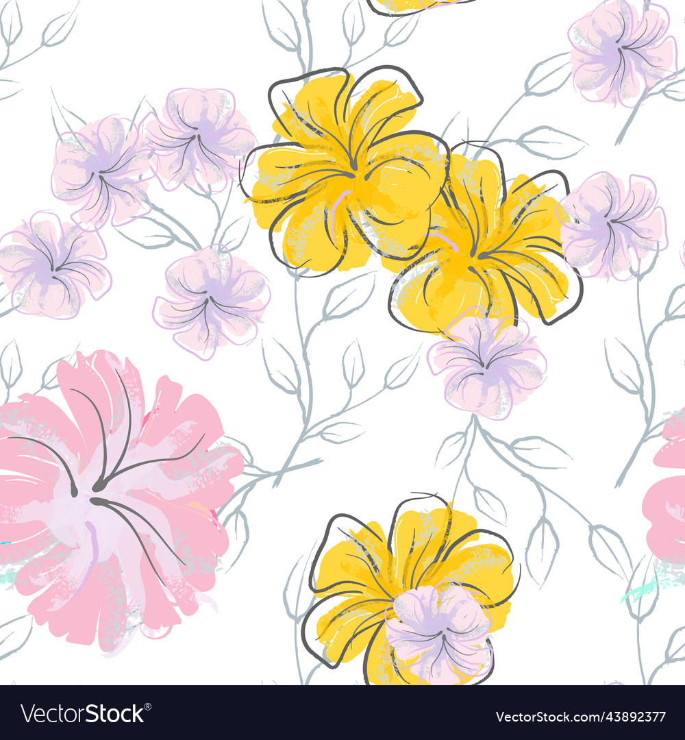 Pink flowers blooming pattern pastel watercolor Vector Image
