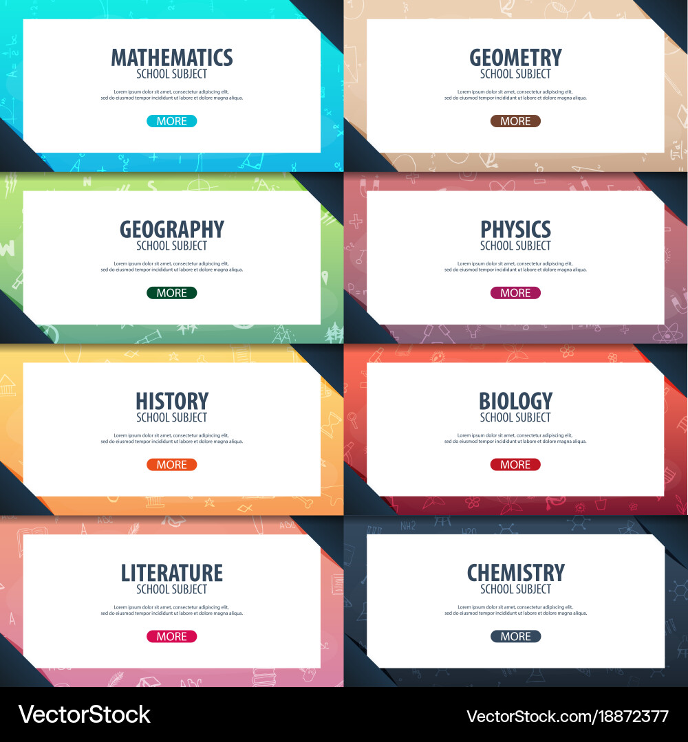 Set of banners school subjects back Royalty Free Vector