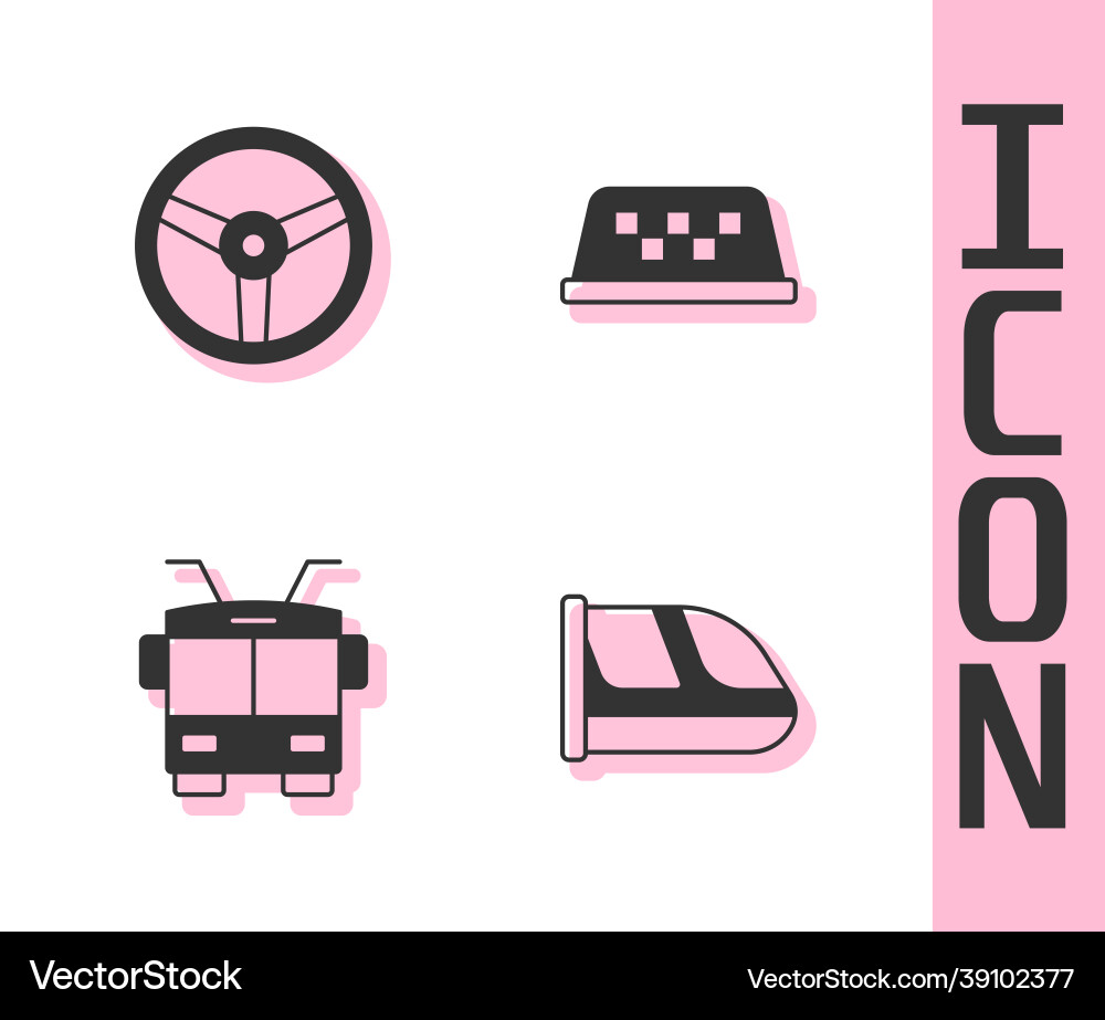 Set train and railway steering wheel trolleybus Vector Image
