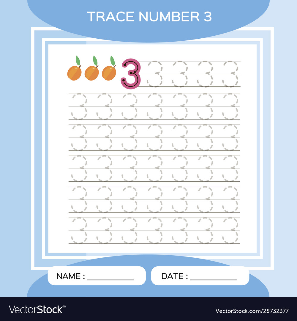 Trace number 3 three children educational game Vector Image