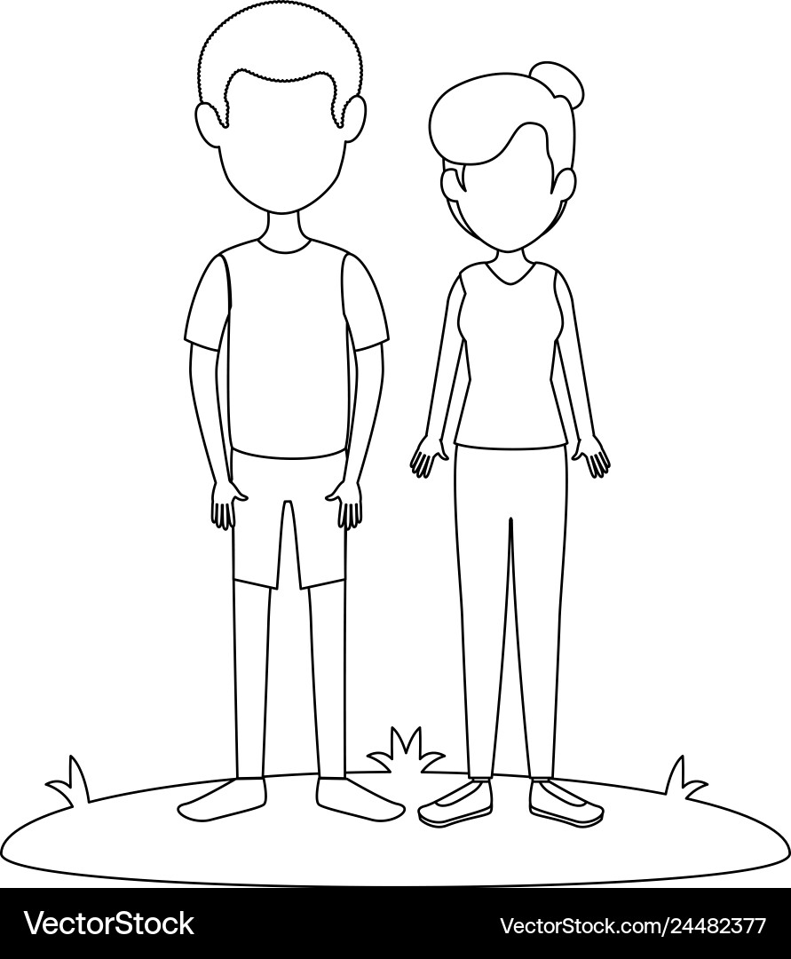 Young couple in grass avatars characters Vector Image
