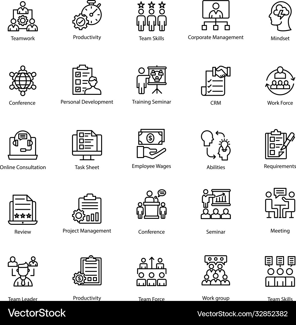 Business management line icon collection Vector Image