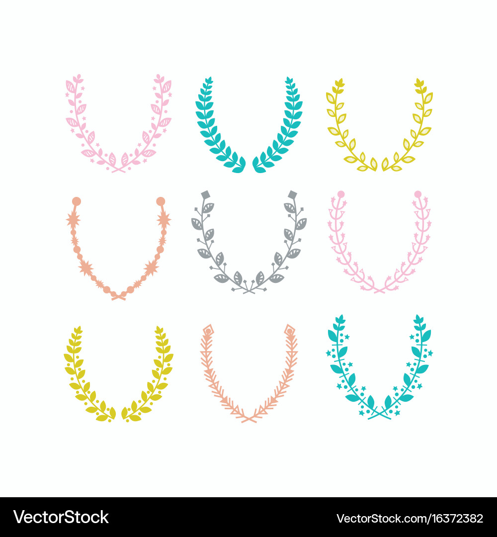 Colorful leaves pattern laurel wreath set on white