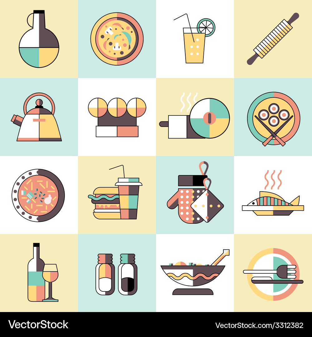 Cooking food icons flat line Royalty Free Vector Image