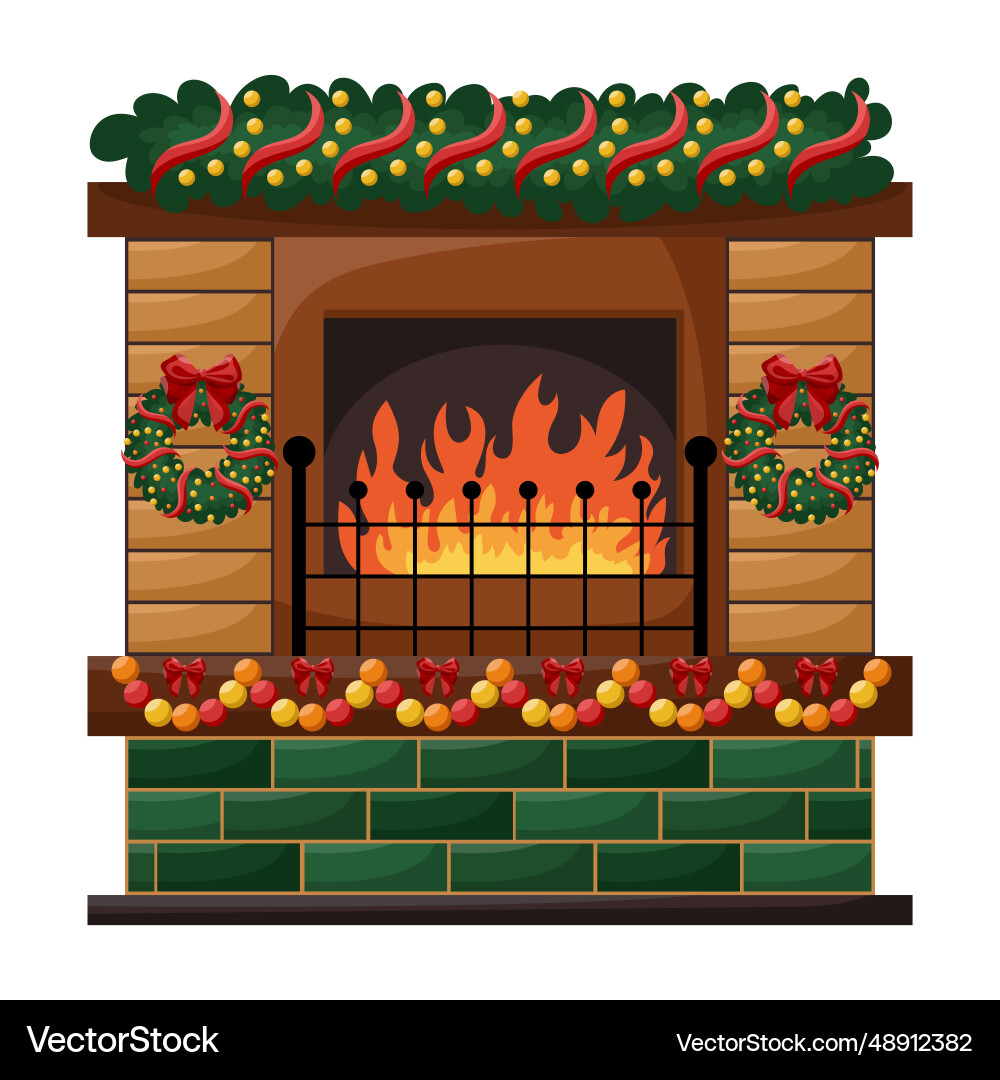 Cozy fireplace with christmas decorations Vector Image