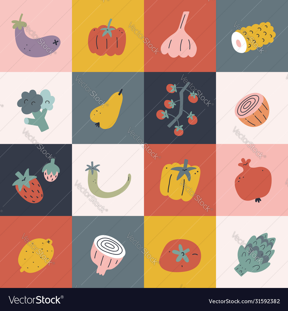 Food pop art poster vegetable and fruit hand Vector Image