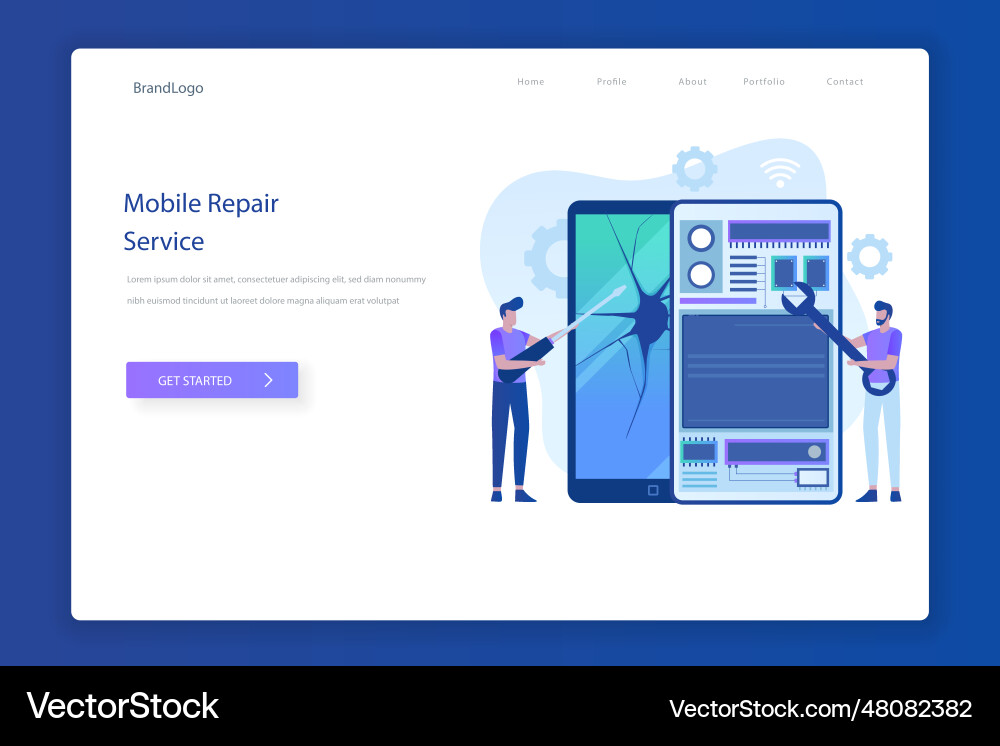 Mobile repair service landing page concept Vector Image
