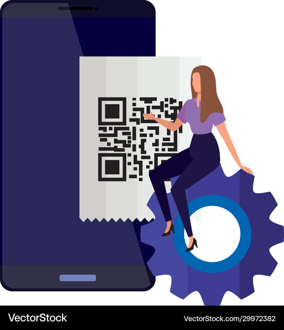 Scan code qr in smartphone with businesswoman Vector Image