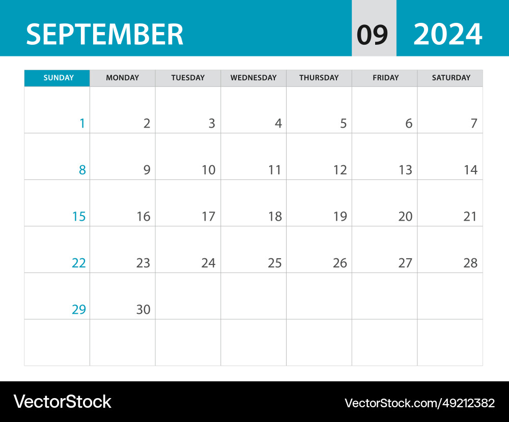 September 2024 template - calendar 2024 template Vector Image