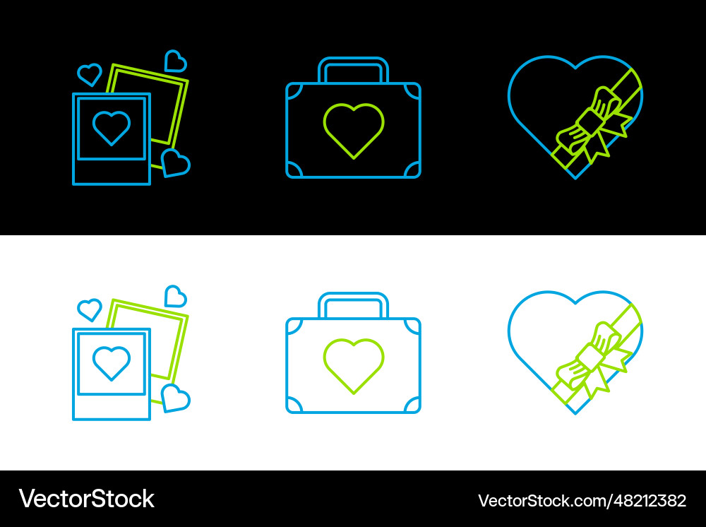 Set line candy in heart shaped box and bow two Vector Image