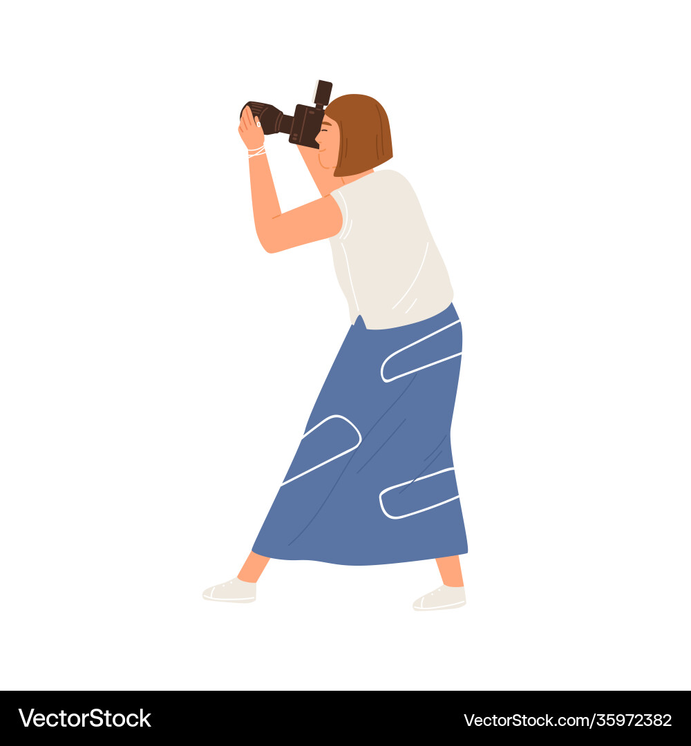 Side view professional female photographer Vector Image
