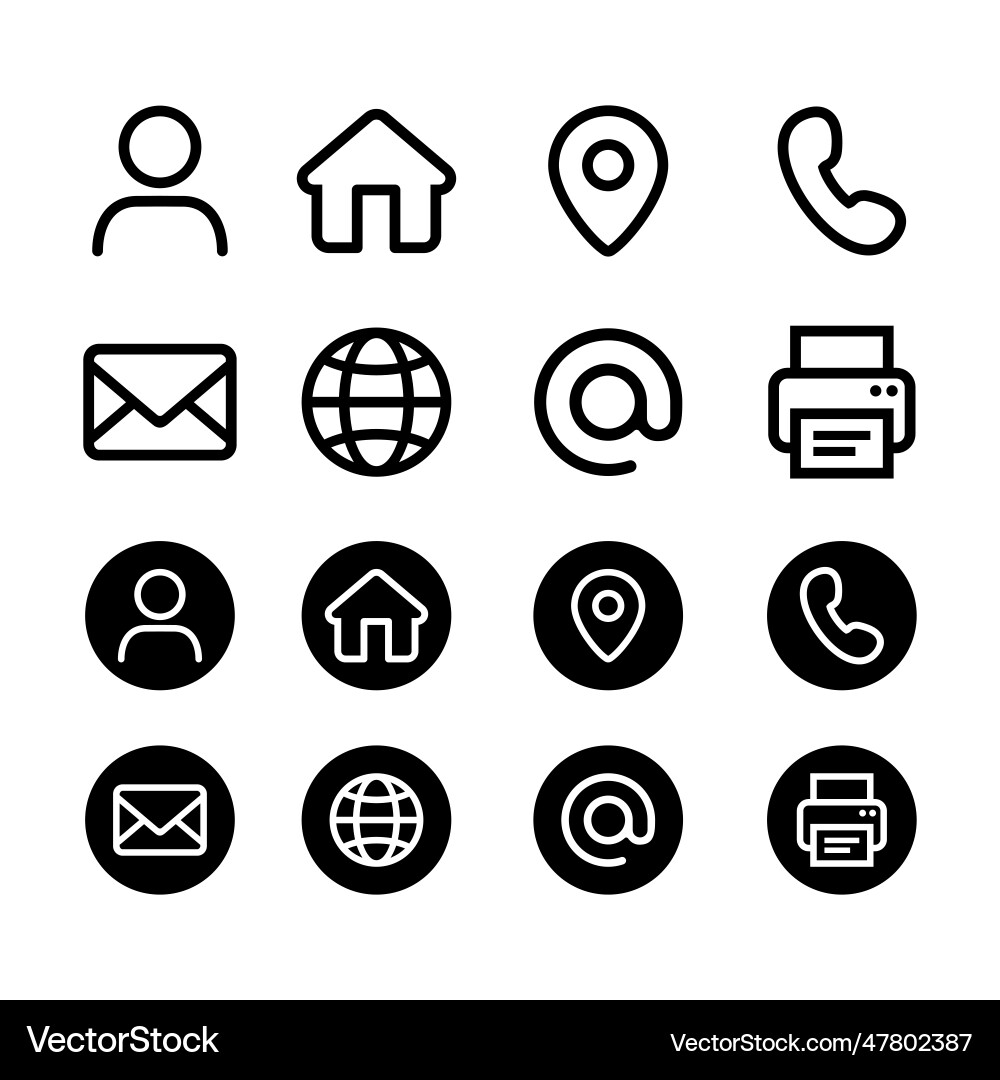 Basic contact line icon set for business card icon