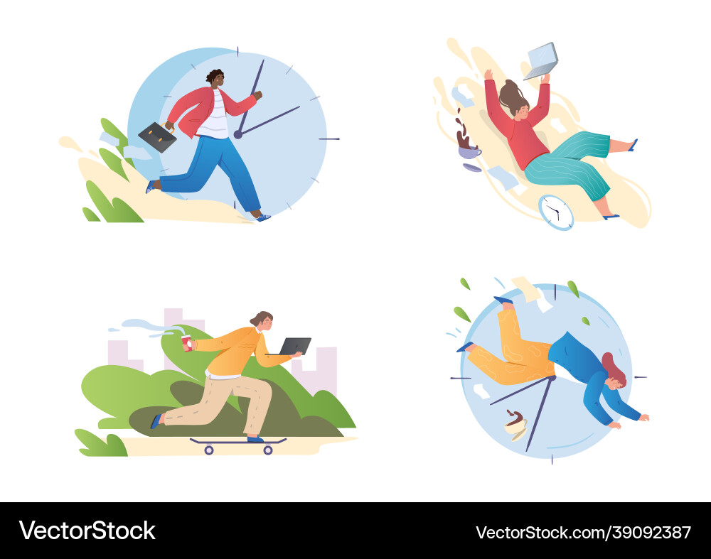 Collection of characters rushing to work Vector Image